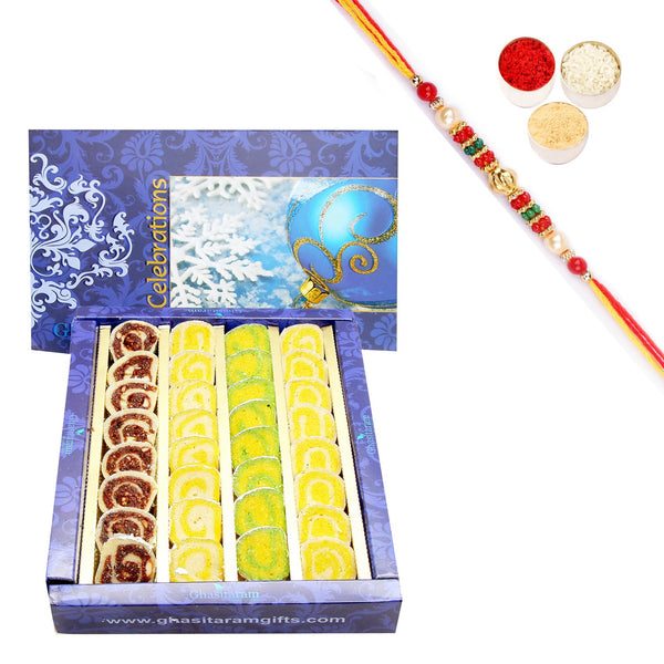 Buy Ghasitaram Assorted Moons Box With Pearl Beads Rakhi Online at Best ...