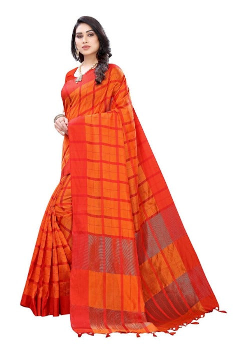 Buy Vamika Orange Cotton Silk Weaving Saree (SATURN ORANGE) Online At ...