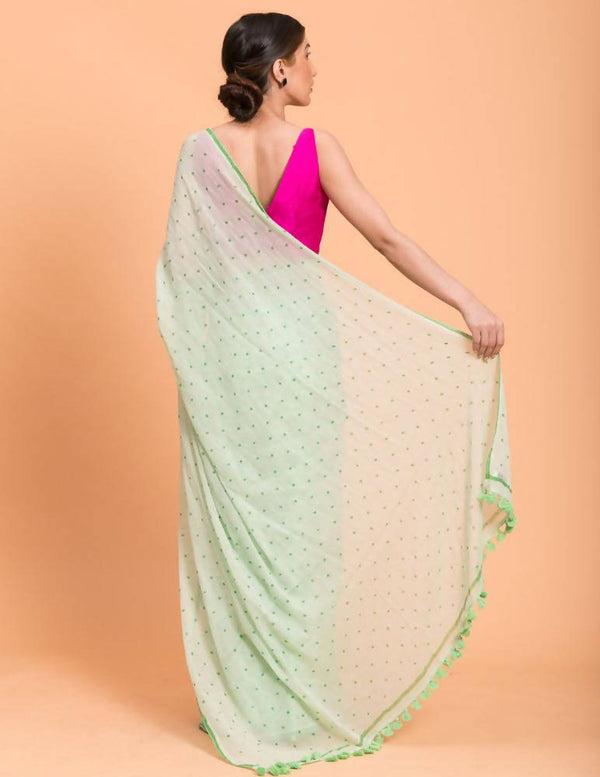 Buy Suta Lime Green Polka Printed Pure Cotton Saree Online At Best Price Distacart