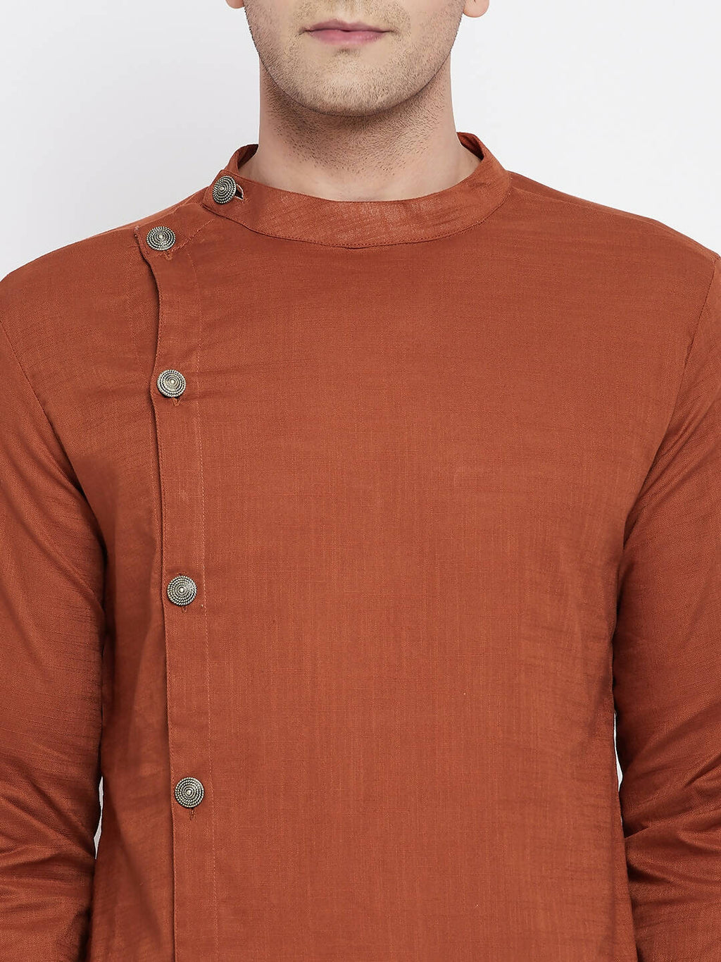 Even Apparels Brown Pure Cotton Men's Sherwani Kurta With Asymetrical