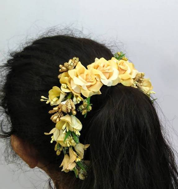 description gold bridal flower hair gajra styling hair accessory very ...