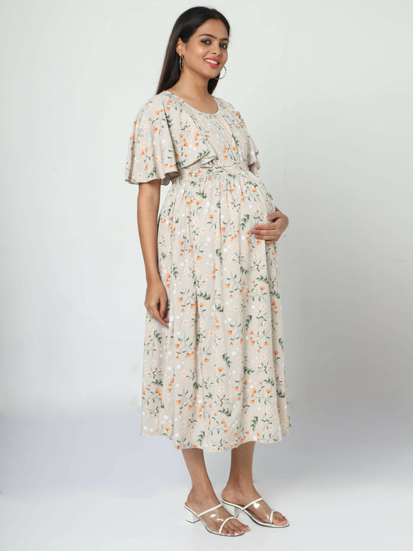 manet frill with sleeves maternity dress floral print with concealed ...