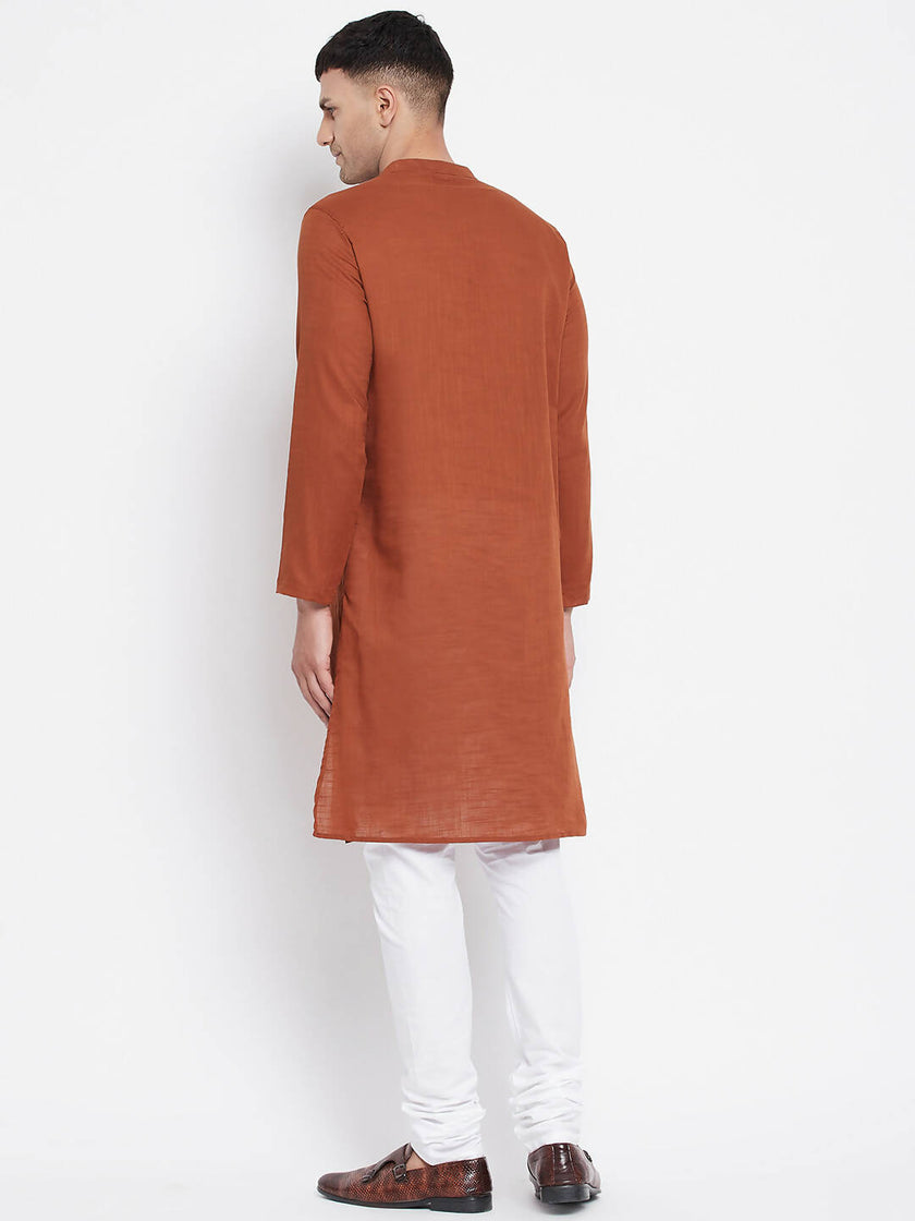 Even Apparels Brown Pure Cotton Men's Sherwani Kurta With Asymetrical